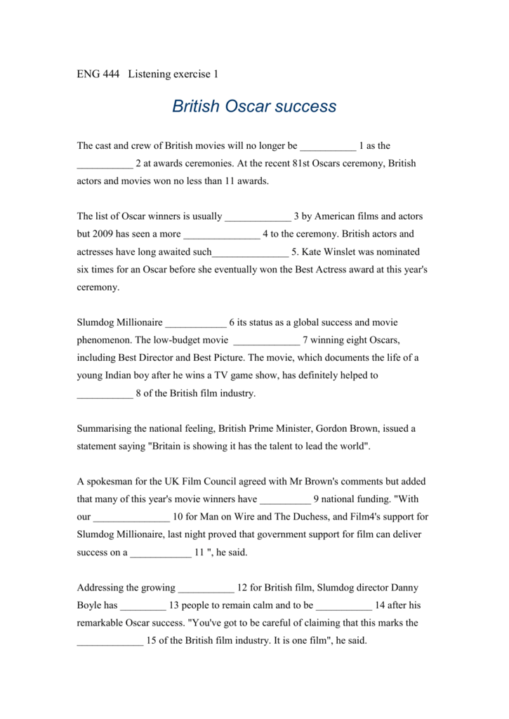 BBc News Script British Oscar Success