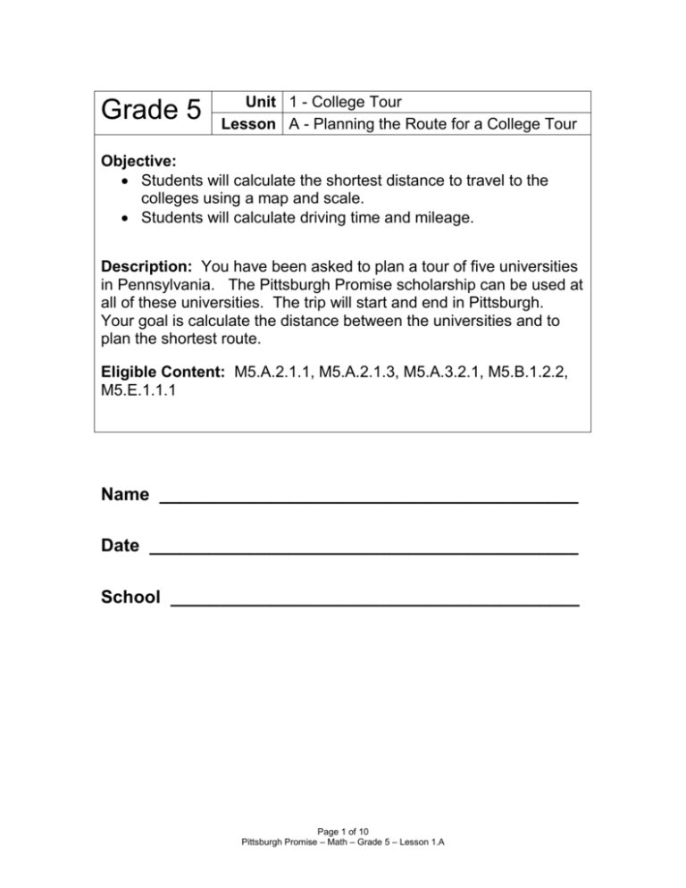 Grade 5 Unit 1 - College Tour Lesson A