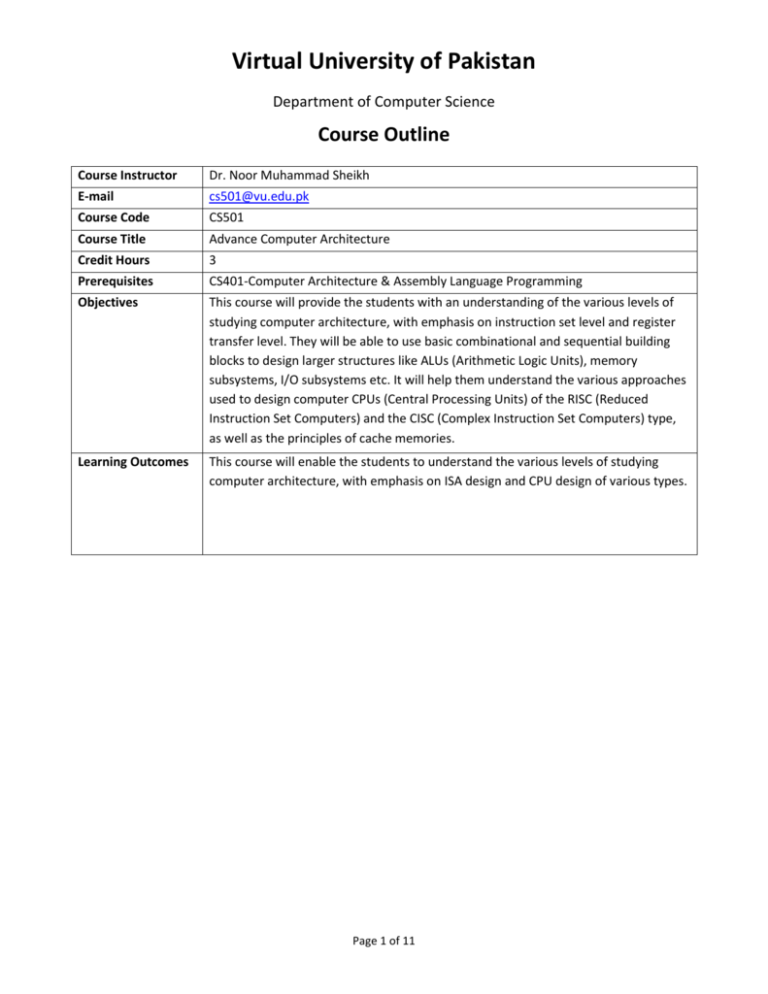 Course Outline CS501 