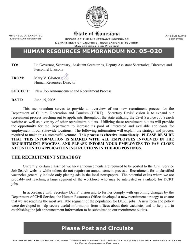human resources memorandum no