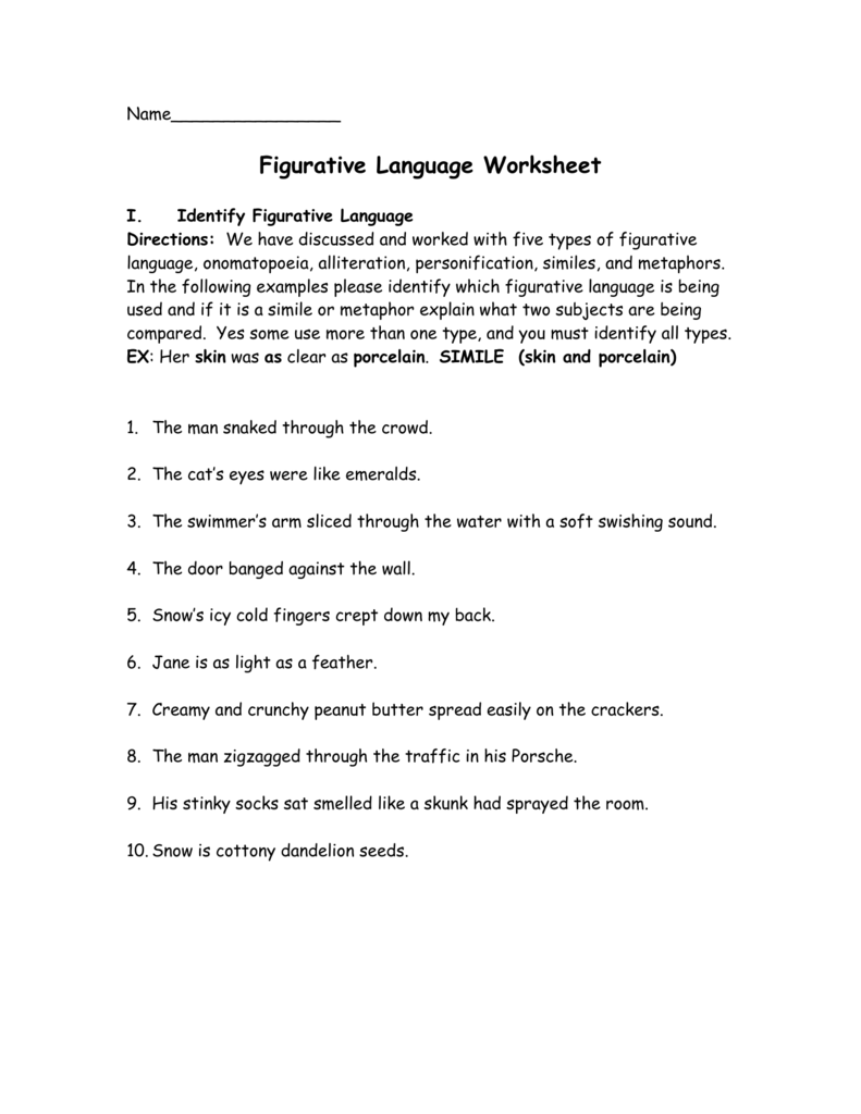 Figurative Language Worksheet