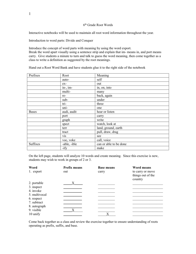 6th Grade Root Words