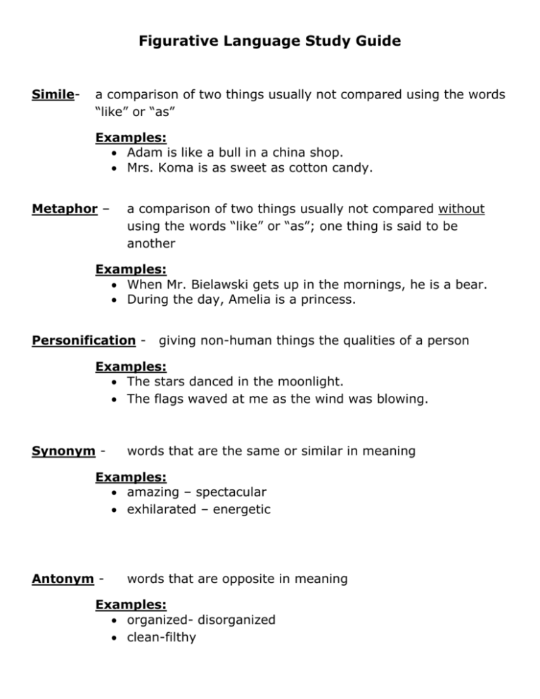 Figurative Language Study Guide