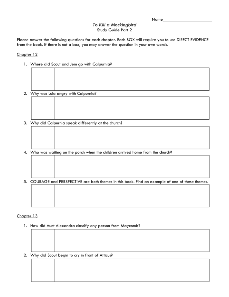 To Kill a Mockingbird Study Guide Part 2