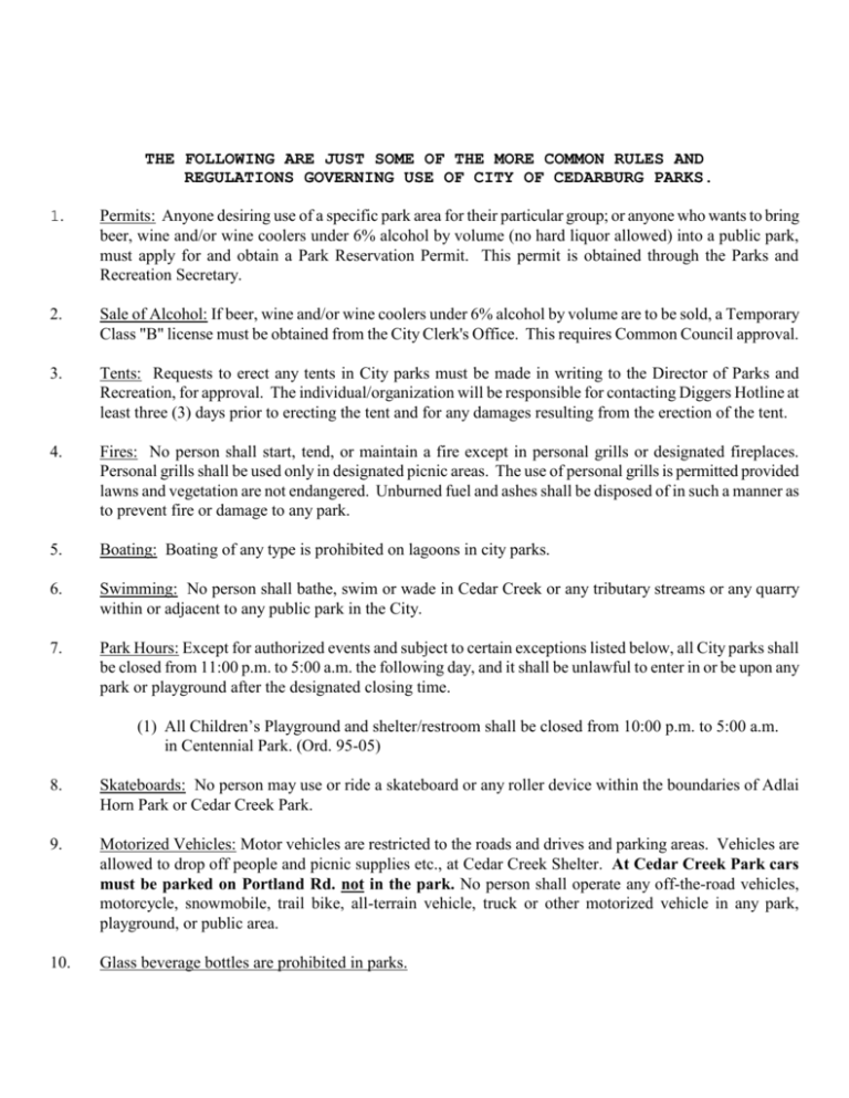 Park Rules And Regulations Park Rules And Regulations