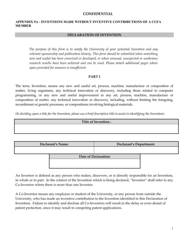 Déclaration d'invention