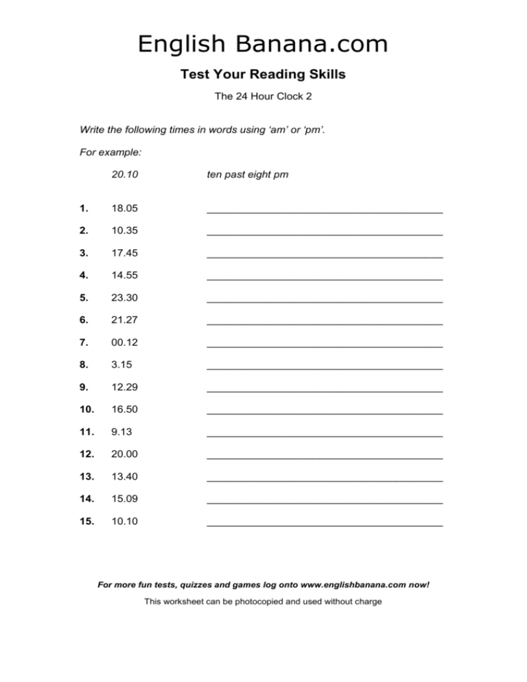 Write The Following Times In Words Using am Or pm 