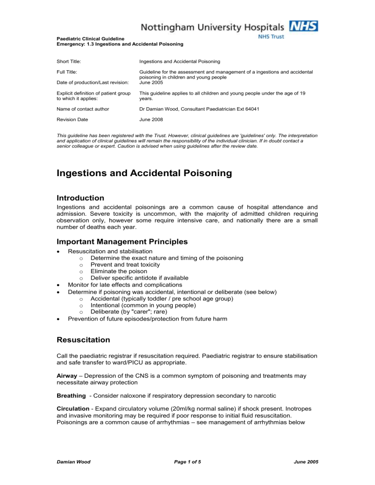 Ingestions and Accidental Poisonings