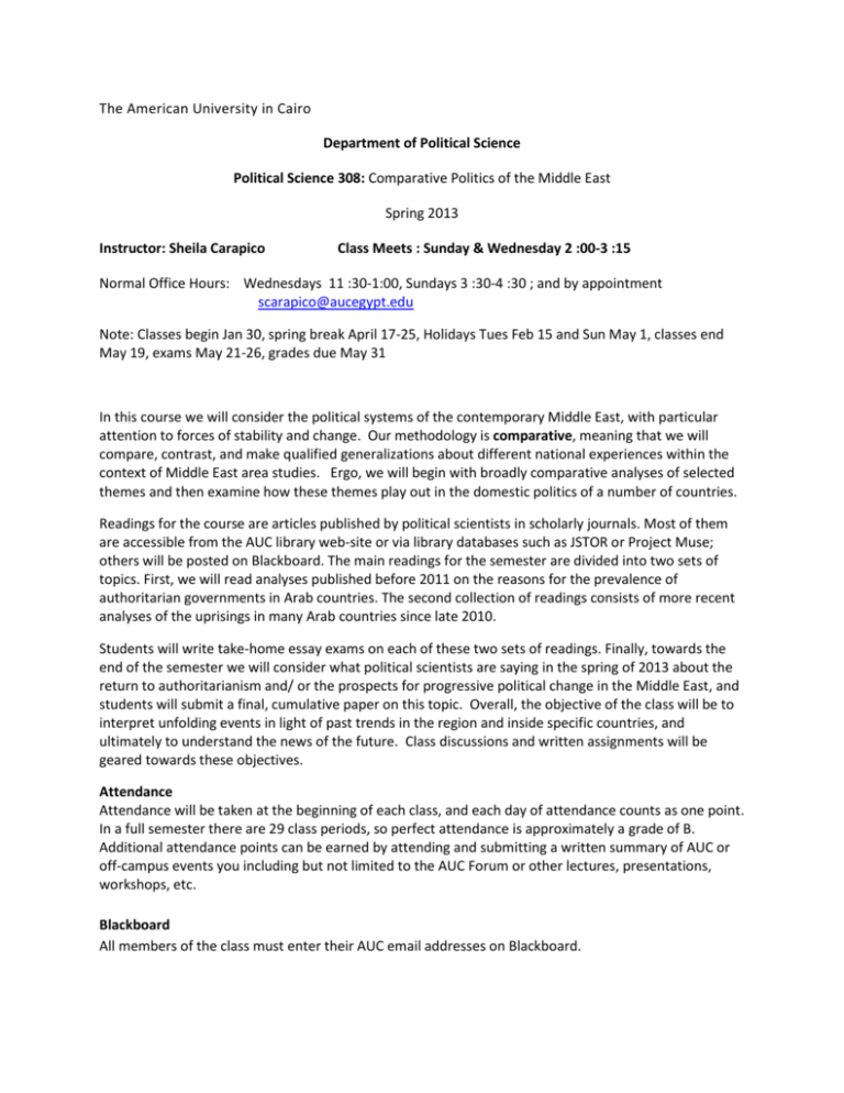 The American University in Cairo Department of Political Science