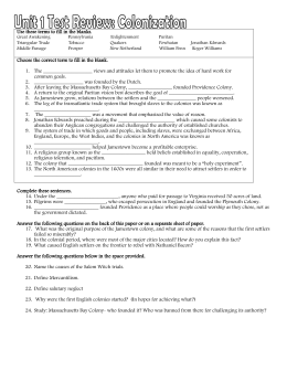 Colonial America Study Guide