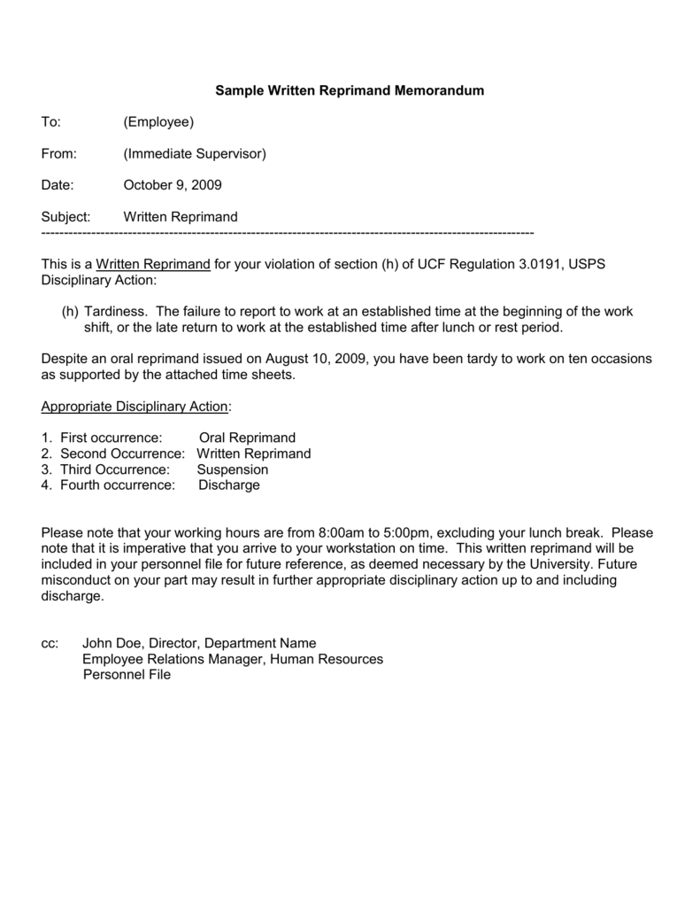 Sample Written Reprimand Memorandum