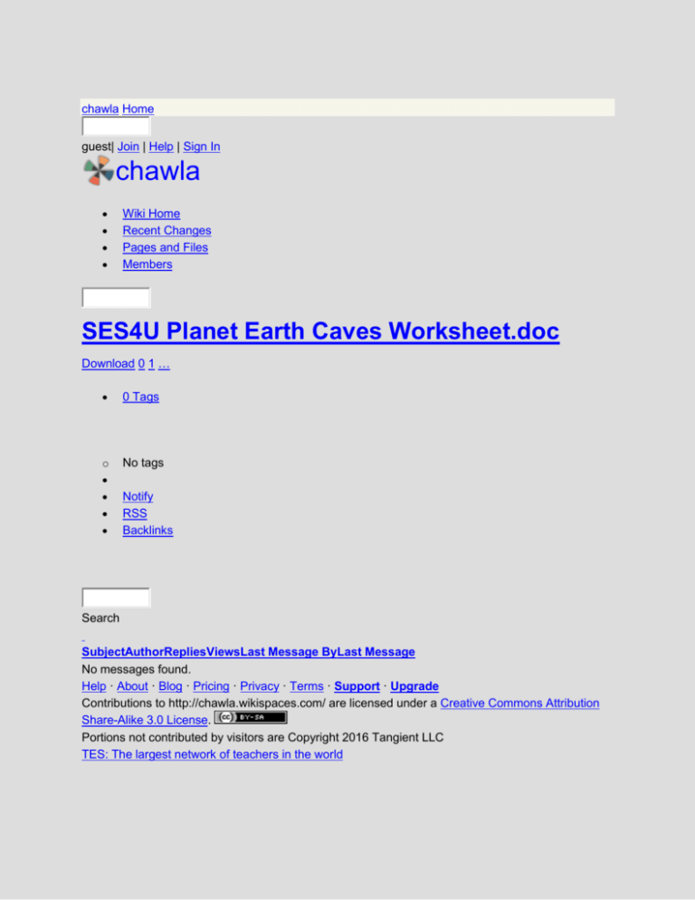 Chawla SES4U Planet Earth Caves Worksheet