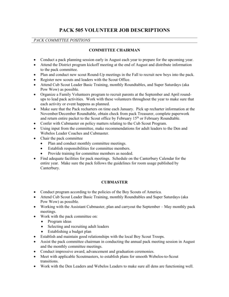 VOLUNTEER JOB DESCRIPTIONS Word Doc 