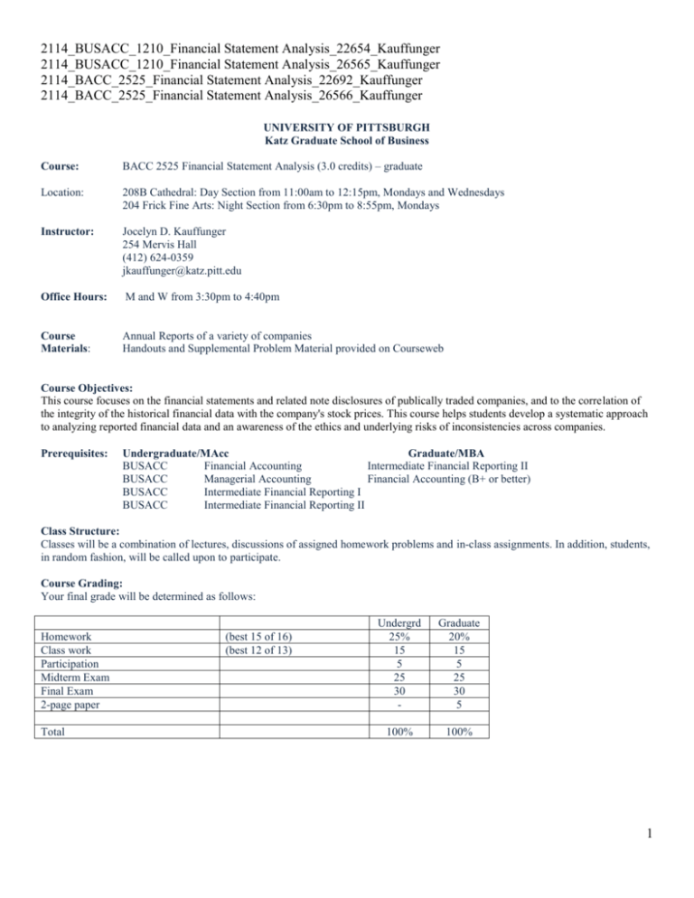 Syllabus BACC 2525 Financial Statement Analysis Syllabus BACC 2525 Financial Statement Analysis