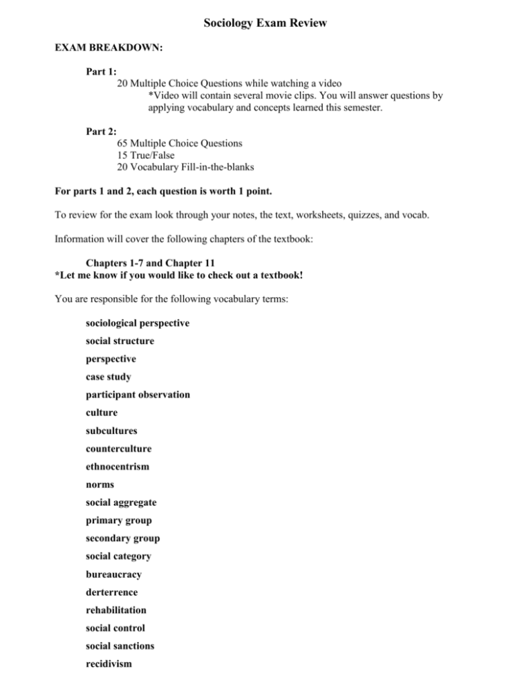 Sociology Exam Review