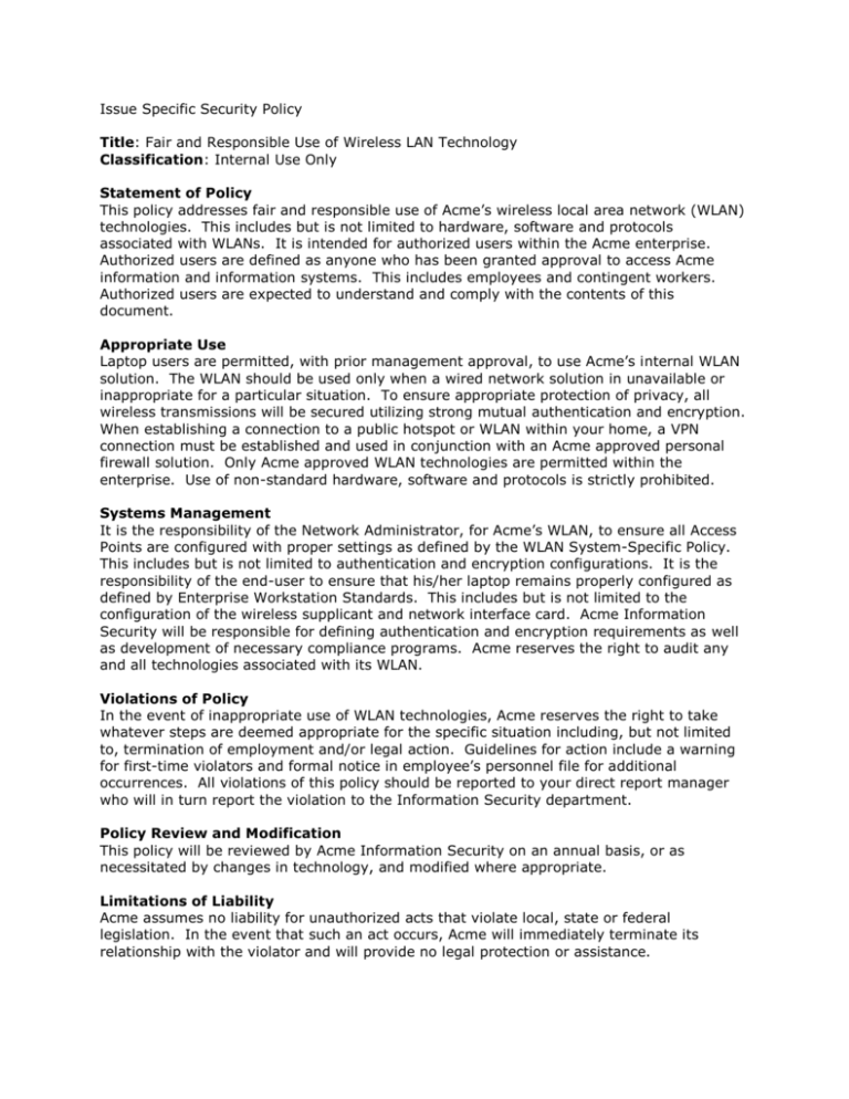 Issue Specific Security Policy