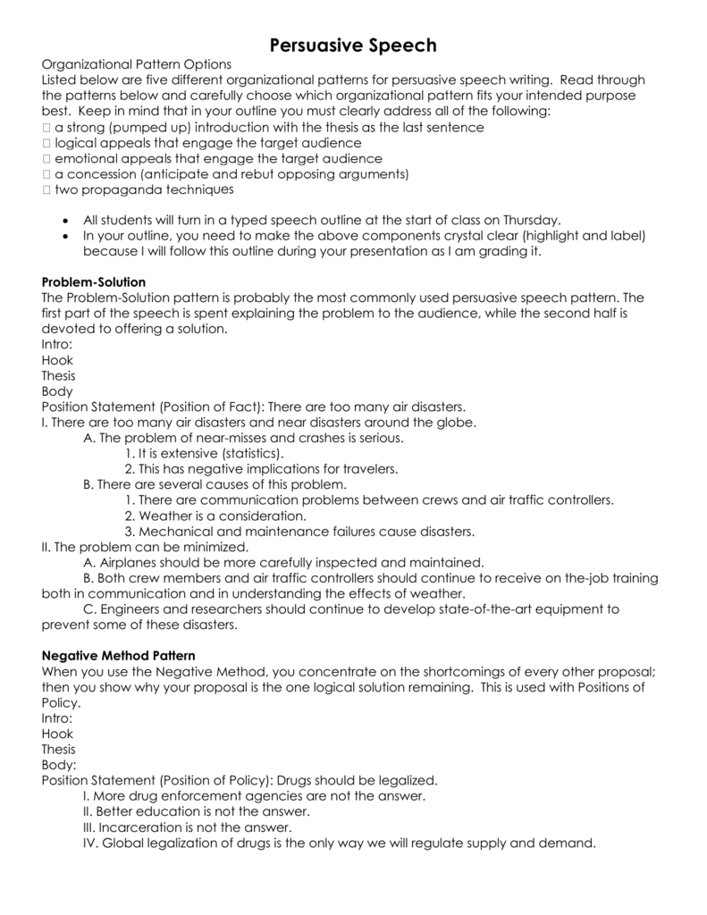 Types Of Organizational Patterns For Persuasive Speeches 