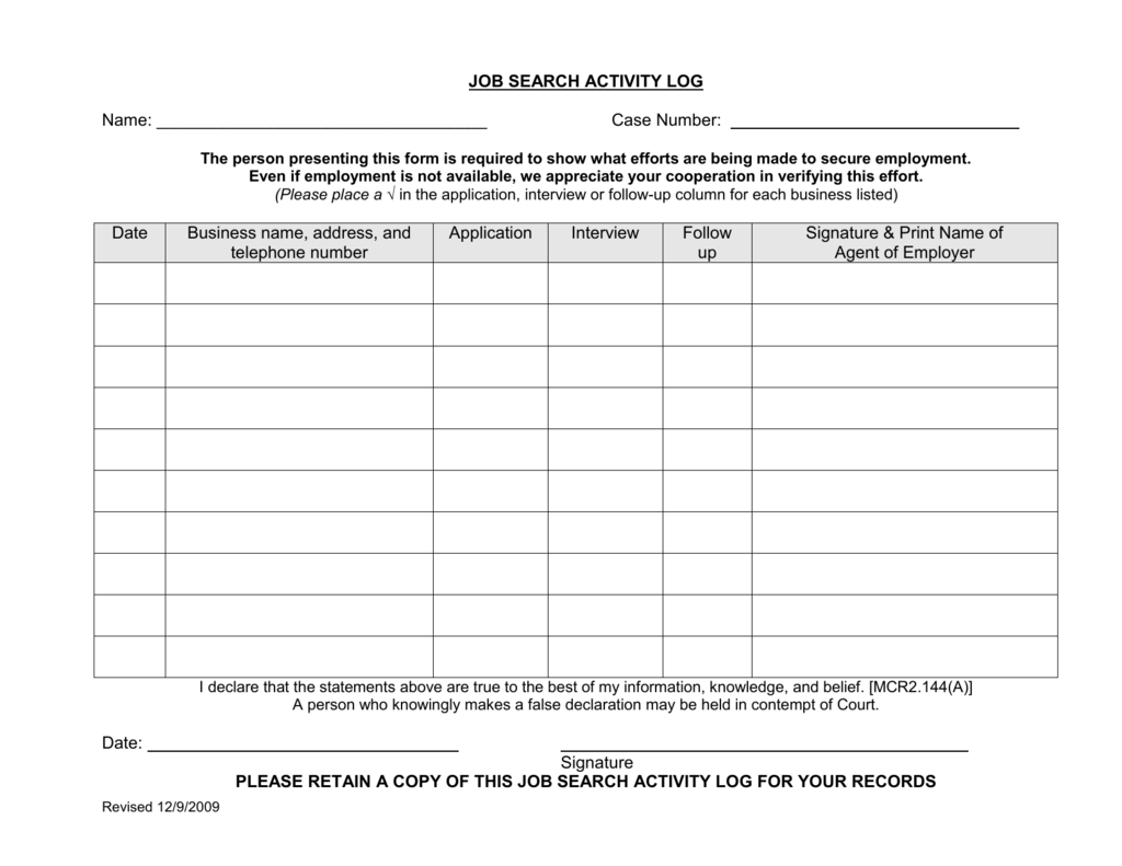 Job Search Activity Log