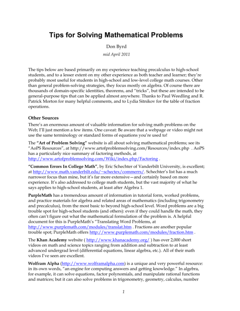 Tips For Solving Mathematical Problems