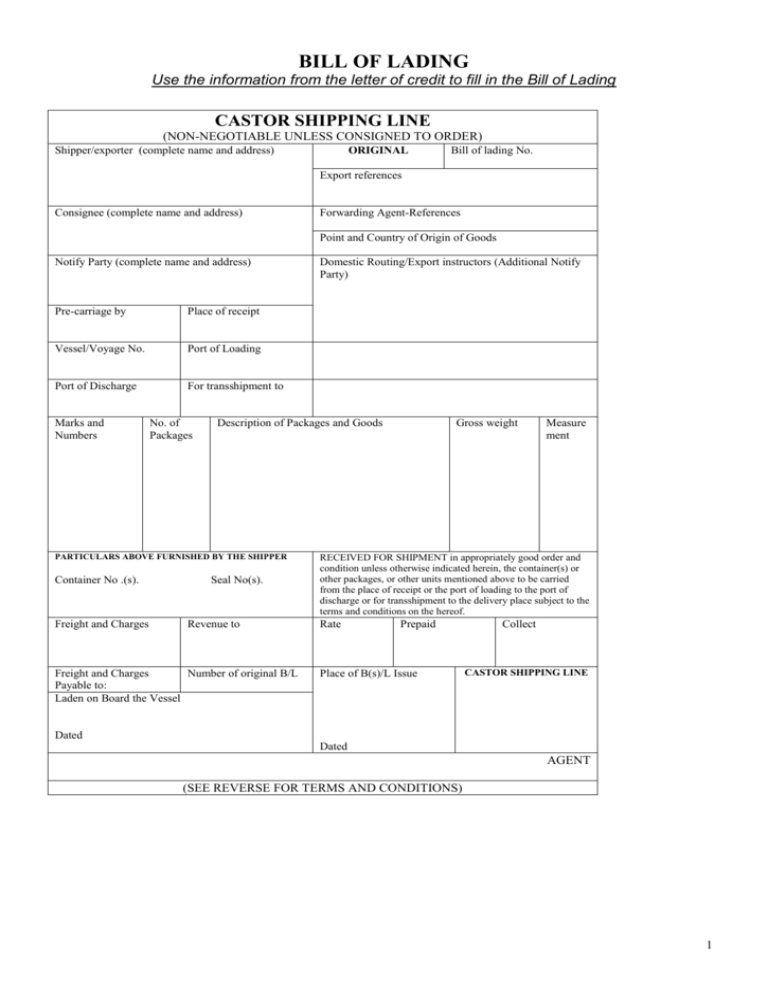 5 Bills Of Lading
