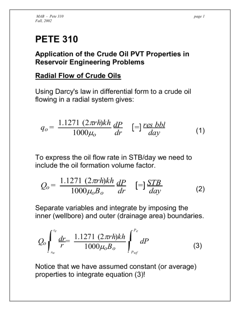 Crude Oil PVT Properties & Radial Flow in Reservoir Engineering