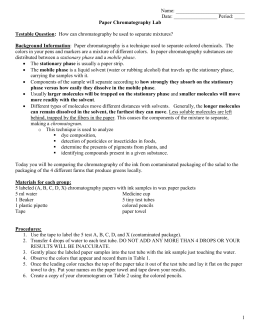 Chromatography Lab Worksheet