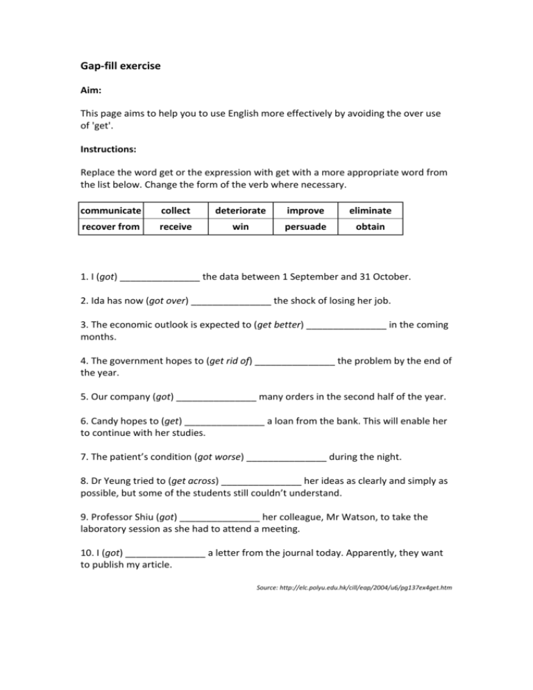Gap fill Exercise