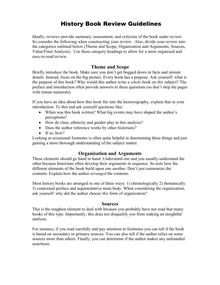 History Book Review Guidelines History Book Review Guidelines