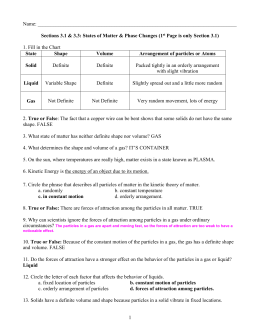 State of Matter and Their Changes Study Guide