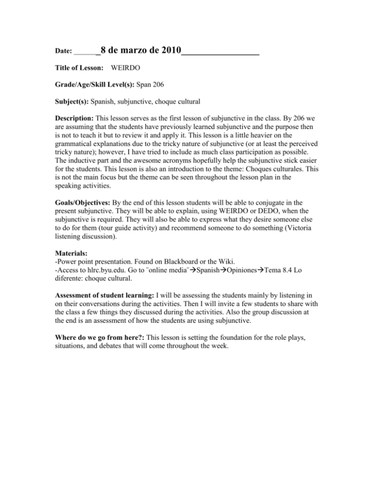 Sample Lesson Plan Format