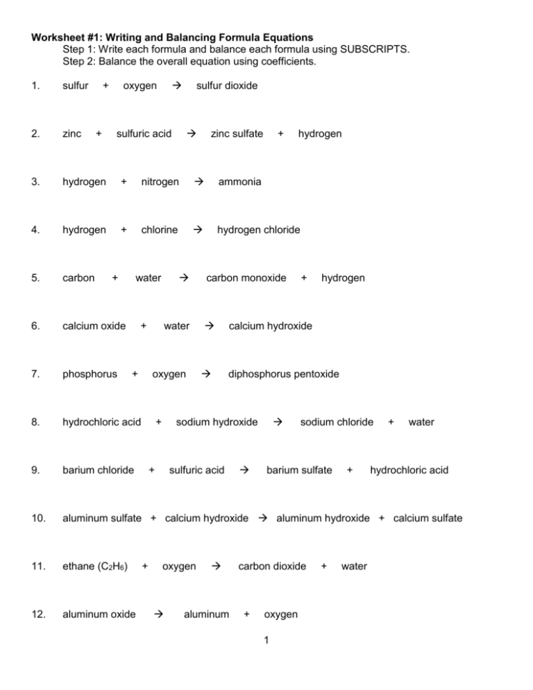 Writing Chemical Equations Practice With Answers Tessshebaylo