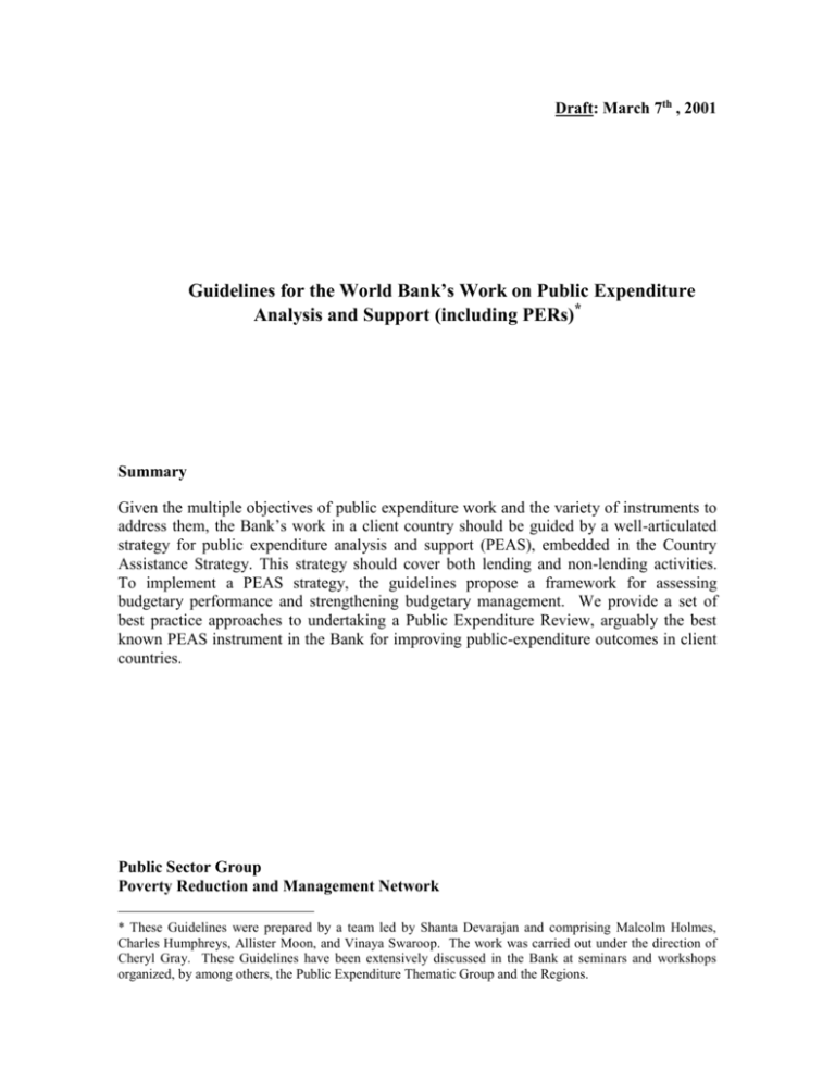Guidelines For Public Expenditure Work Guidelines For Public Expenditure Work
