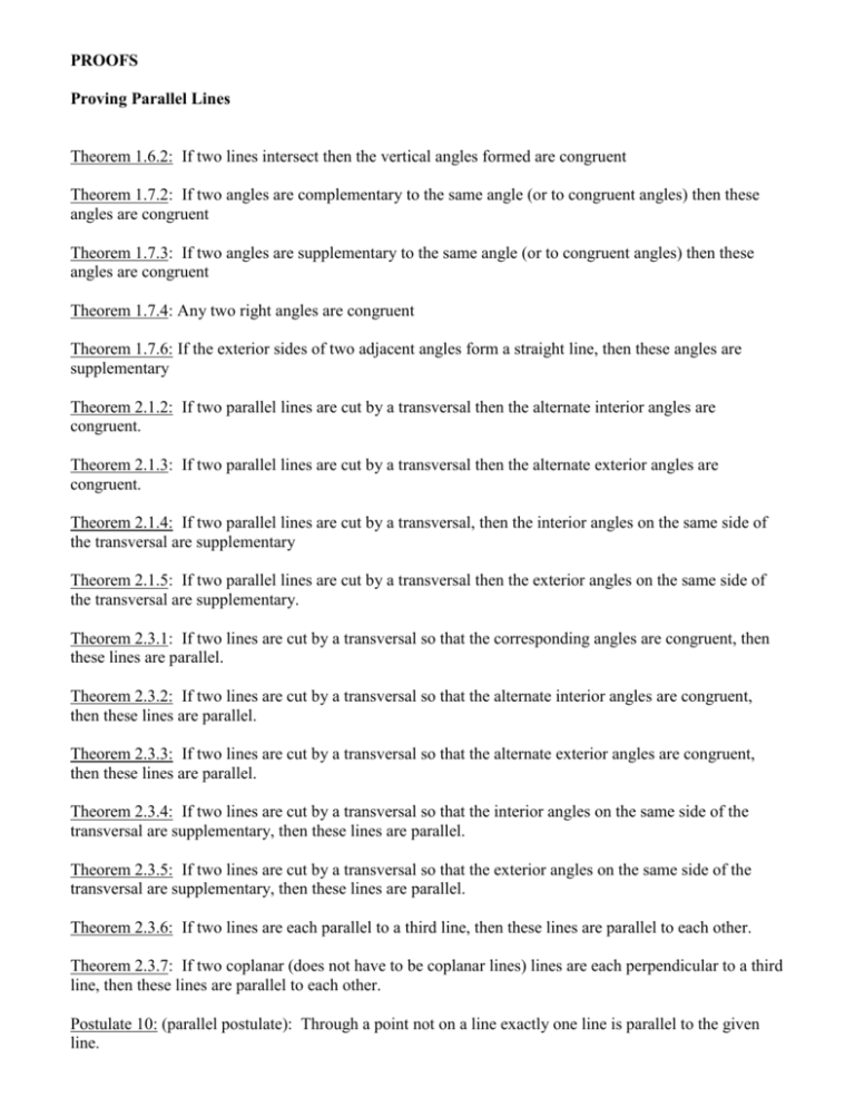 List Of All Theorems Def Postulates Grouped By Topic 