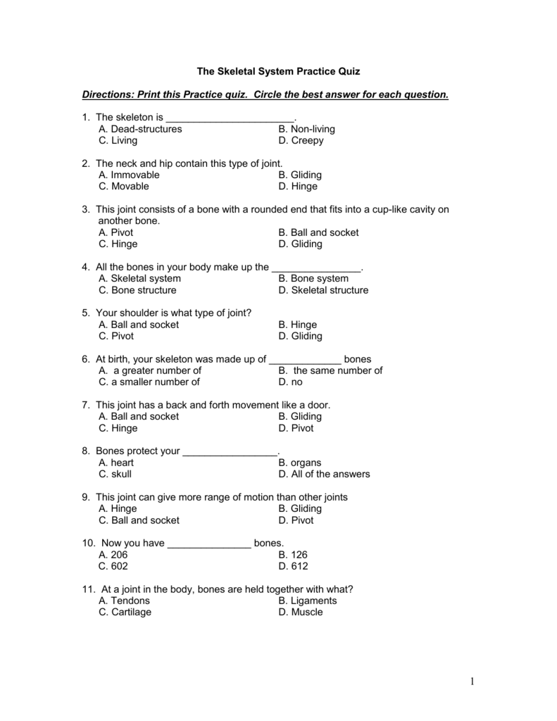 The Skeletal System Quiz Practice Test The Skeletal System Quiz Practice Test