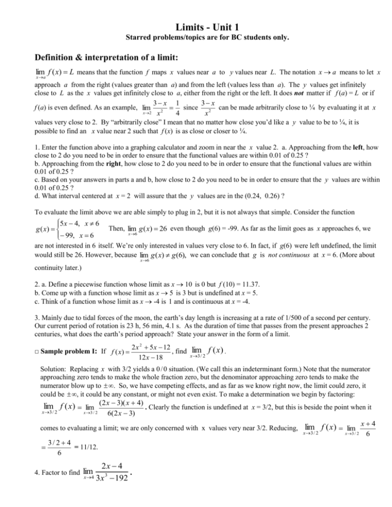 AP Calculus Limits Lesson Practice