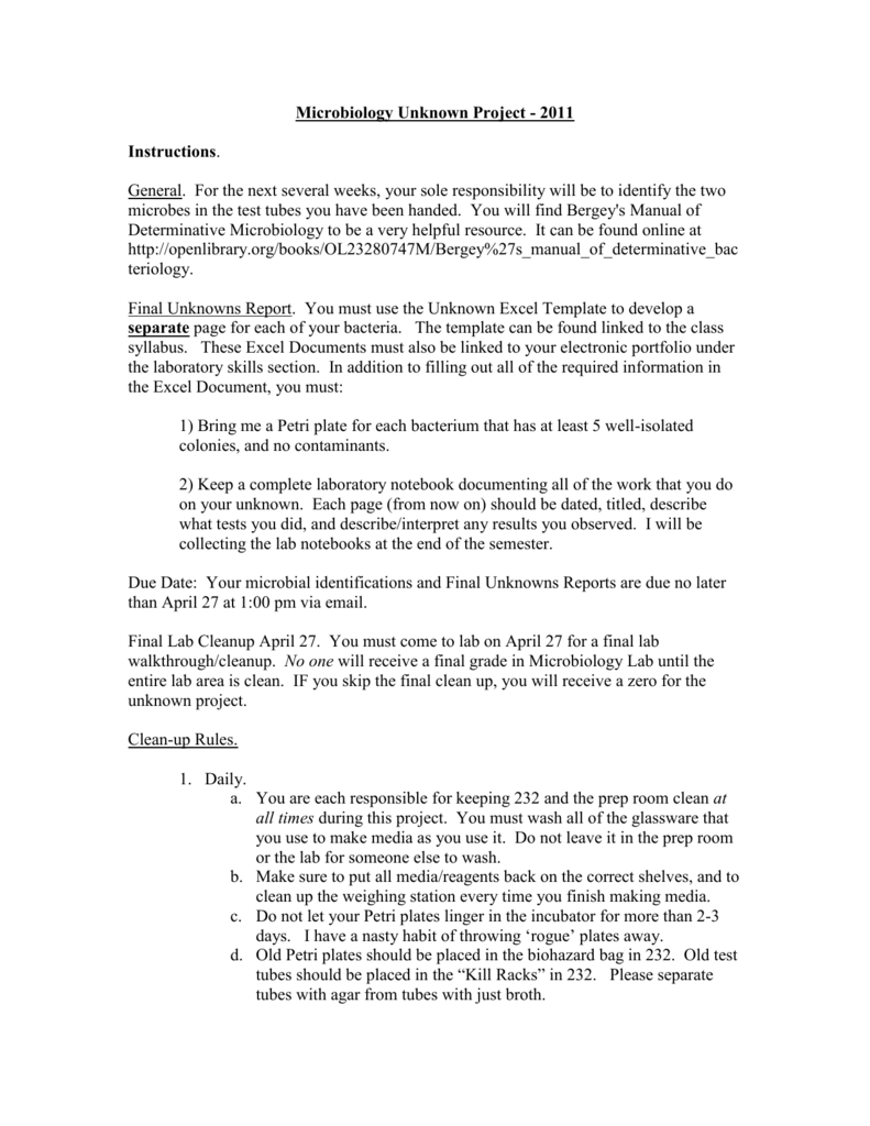 Microbiology Unknown Project