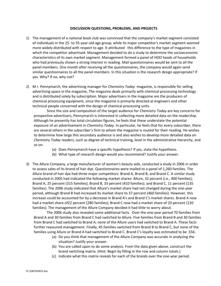 DISCUSSION QUESTIONS PROBLEMS AND PROJECTS DISCUSSION QUESTIONS PROBLEMS AND PROJECTS