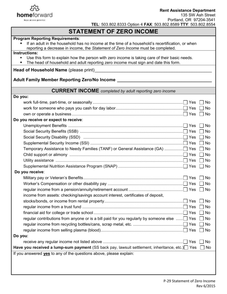 Statement Of Zero Income Statement Of Zero Income