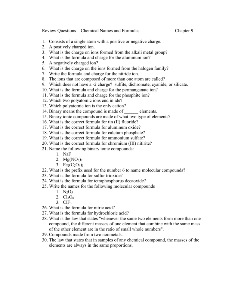 Chapter 9 Chemical Names And Formulas Worksheet Answers Worksheet Chapter 9 Chemical Names And Formulas Worksheet Answers Worksheet