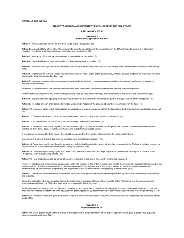 Civil Code Of The Philippines Official Gazette Of The Republic Of The