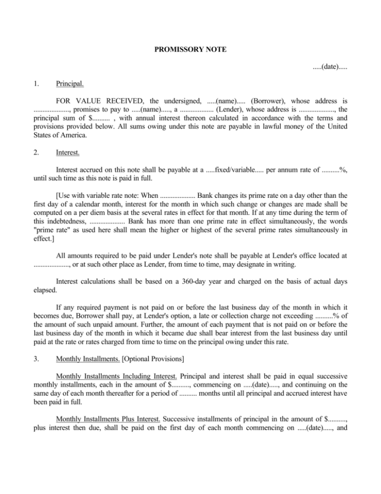 PROMISSORY NOTE Fisher s Law Office