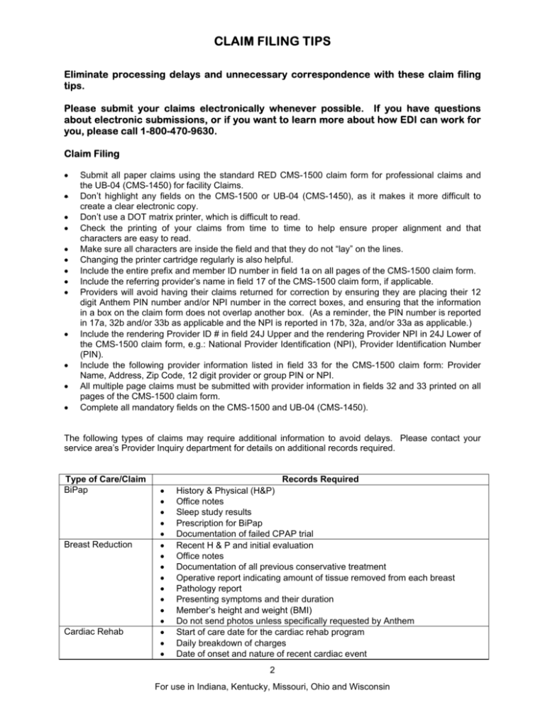 Claim Filing Tips Claim Filing Tips