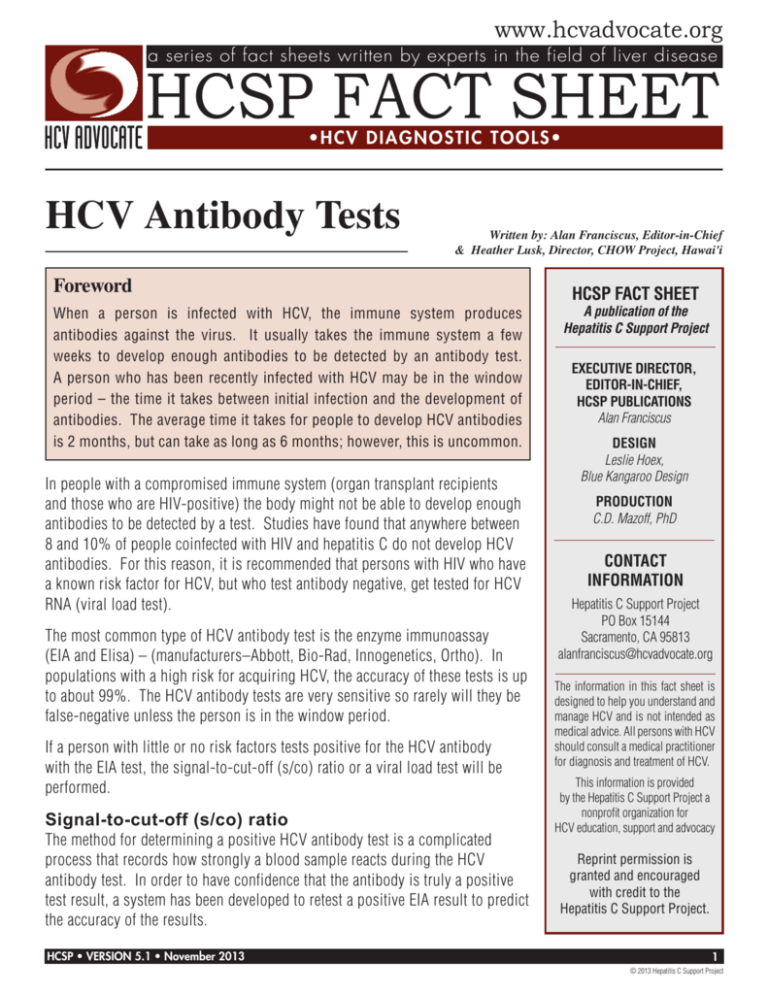 HCV Antibody Tests HCV Antibody Tests