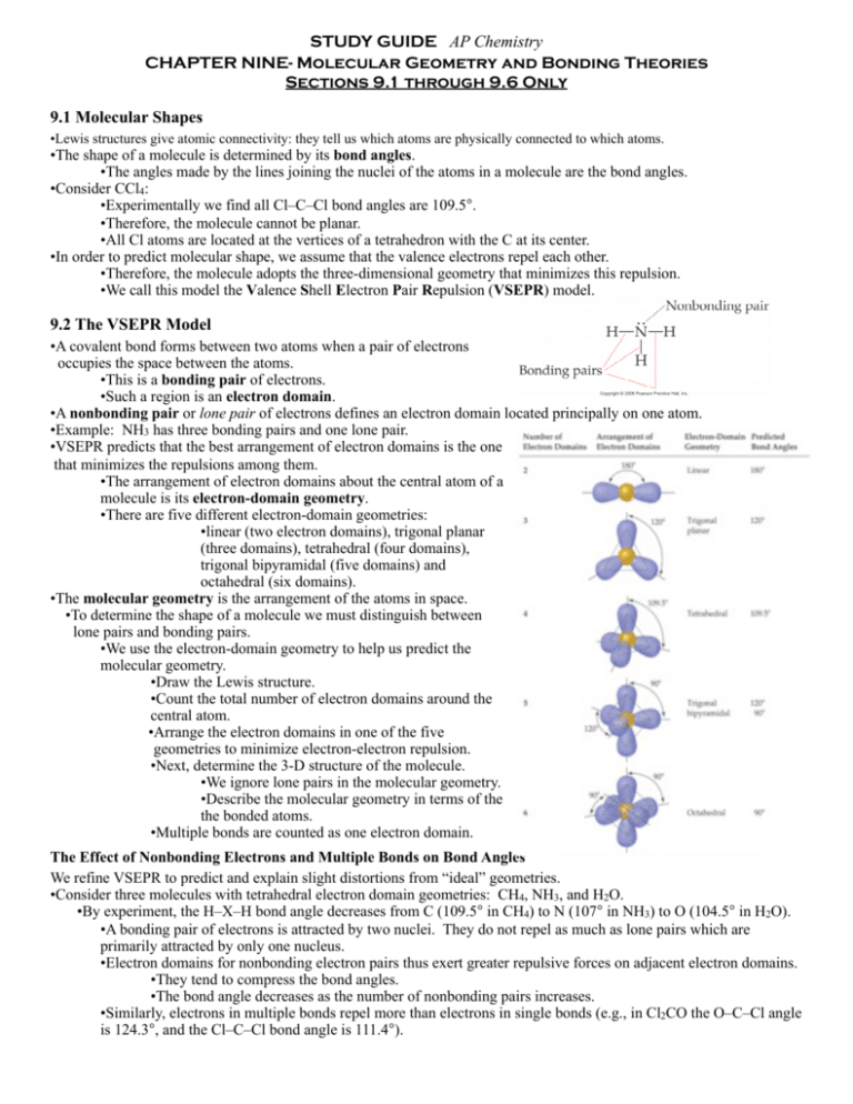 STUDY GUIDE AP Chemistry CHAPTER NINE STUDY GUIDE AP Chemistry CHAPTER NINE