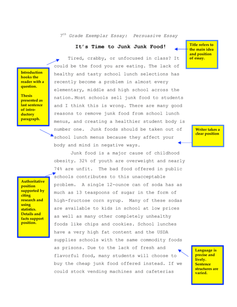 7th Grade Exemplar Persuasive Writing