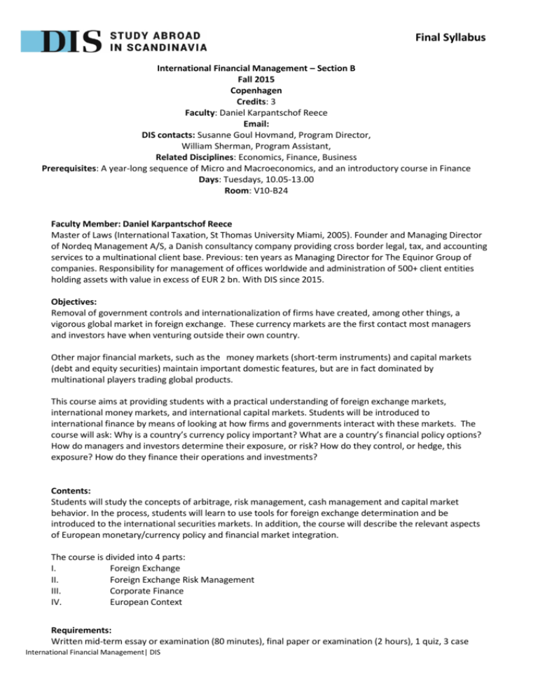 International Financial Management Syllabus DIS International Financial Management Syllabus DIS