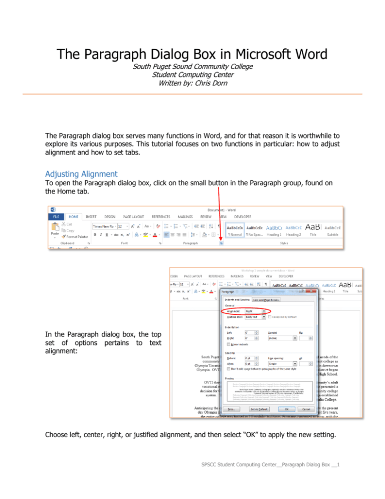 The Paragraph Dialog Box In Microsoft Word