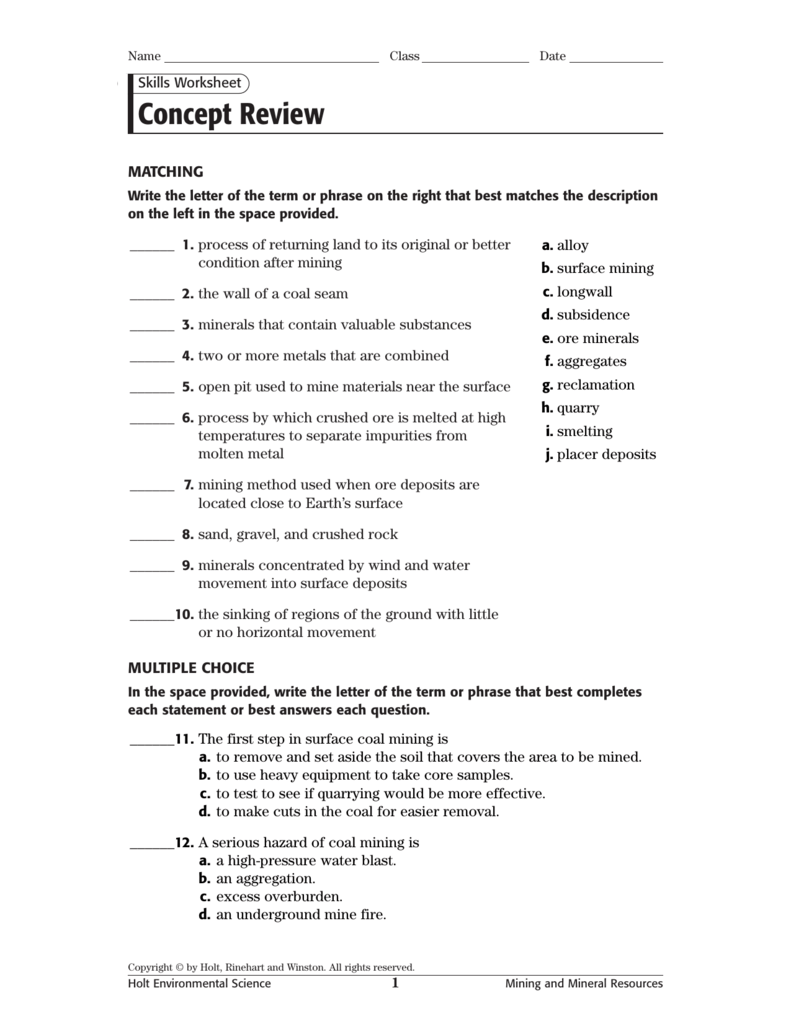 Skills Worksheet Concept Review Environmental Science