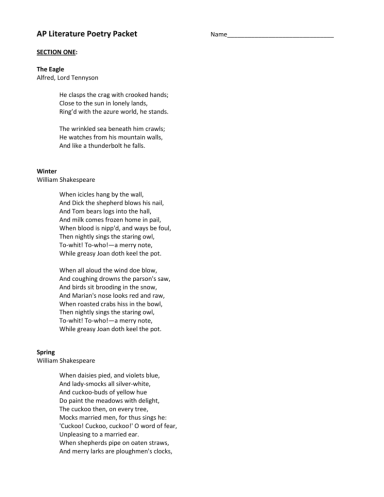 AP Literature Poetry Packet Livaudais English Classroom AP Literature Poetry Packet Livaudais English Classroom