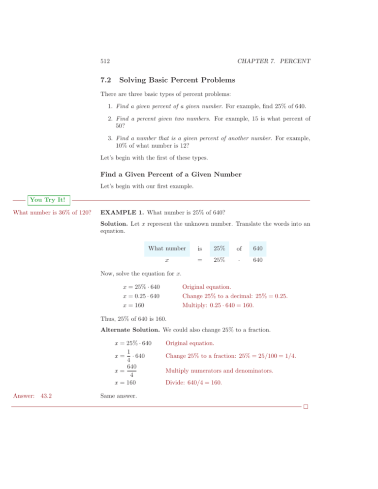 7 2 Solving Basic Percent Problems